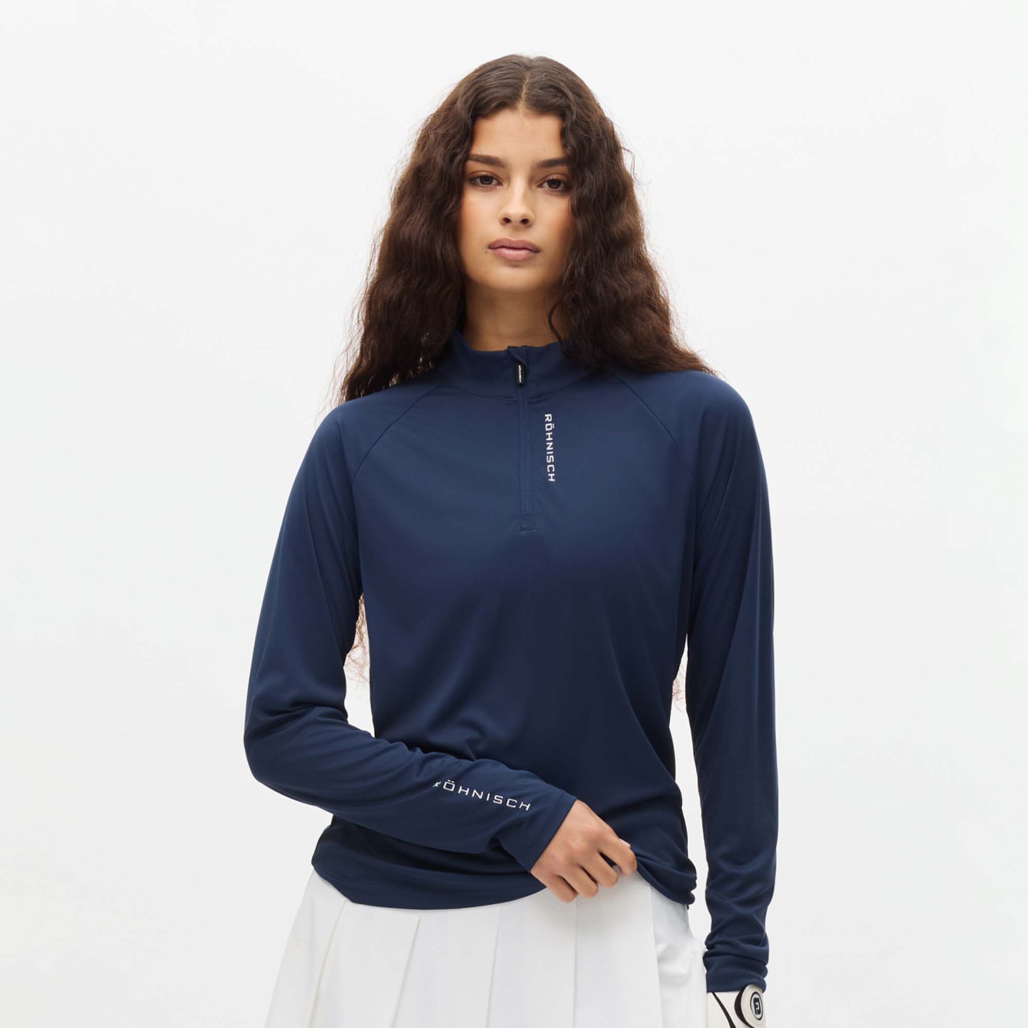 Röhnisch Ladies Elegant Navy Zip Neck Stretch Top for Effortless Movem ...